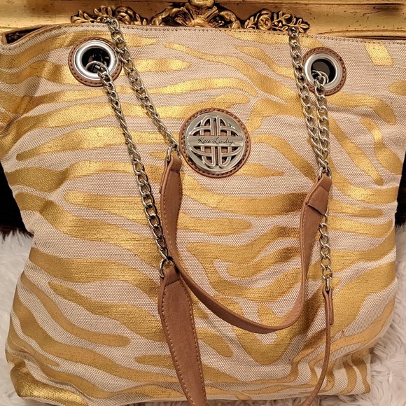 Kate Landry | Bags | Kate Landry Gold Zebra Print Woven Tote With Chain ...